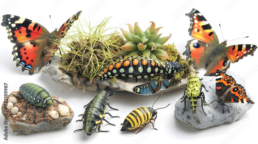 An educational image showcasing the various stages of a butterfly's ...