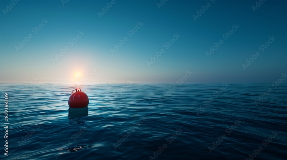On the water's surface, a buoy is chained to a seabed. Underwater ...