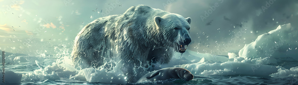 Polar bear hunting seal concept with a photo realistic image of a polar ...
