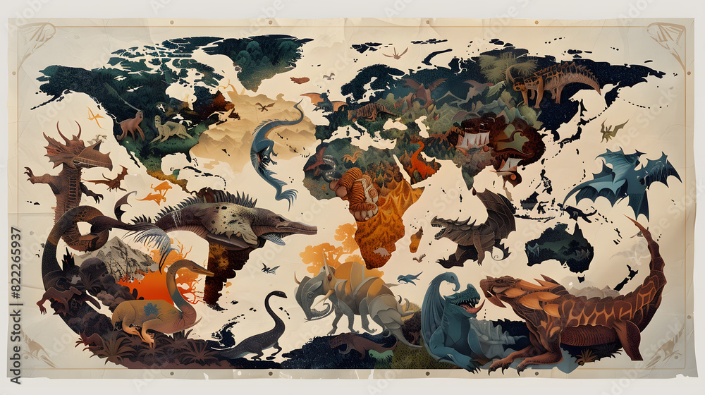 Illustration Stock Isometric Art: Antique World Map of Pangaea with ...