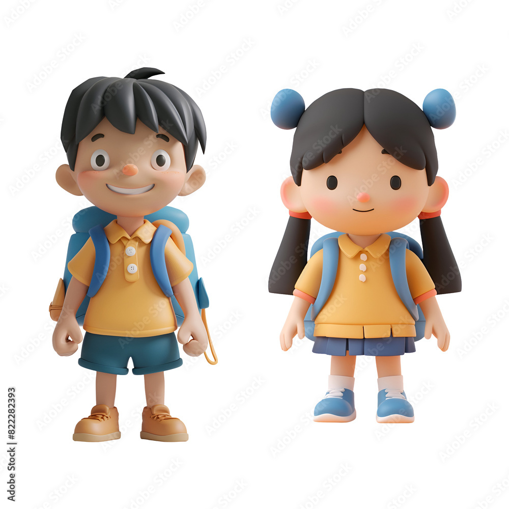 Ilustración de Stock 3D Render of Happy Asian Students: A Cute Chibi ...