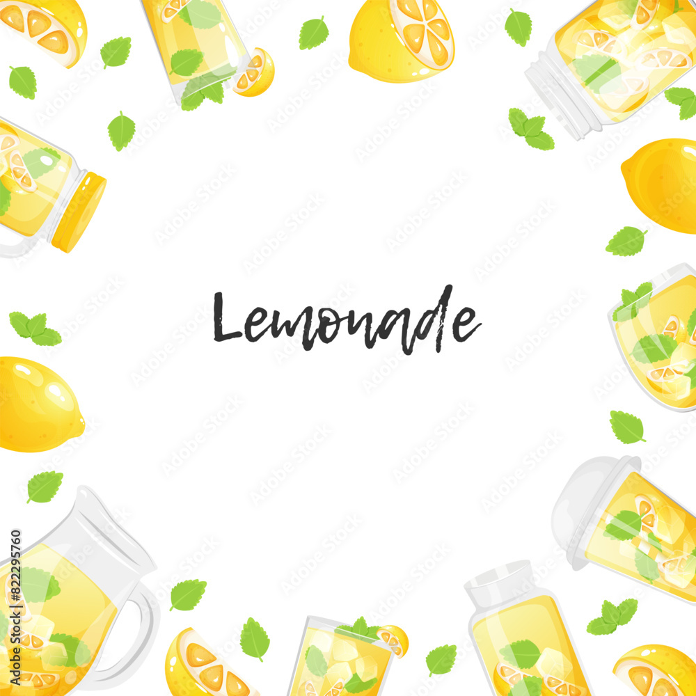 Lemonade frame. Banner, poster, social media post, card concept. Summer ...