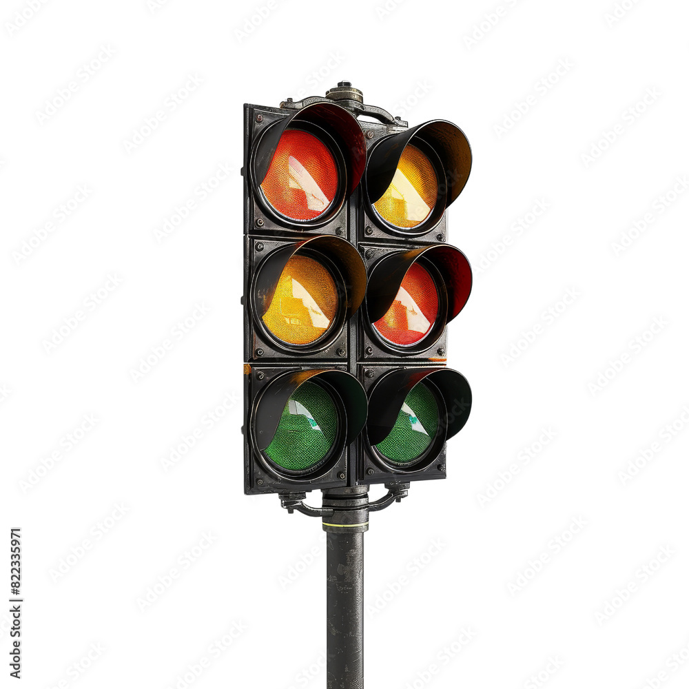 Traffic light showing red, yellow, and green lights illuminated ...