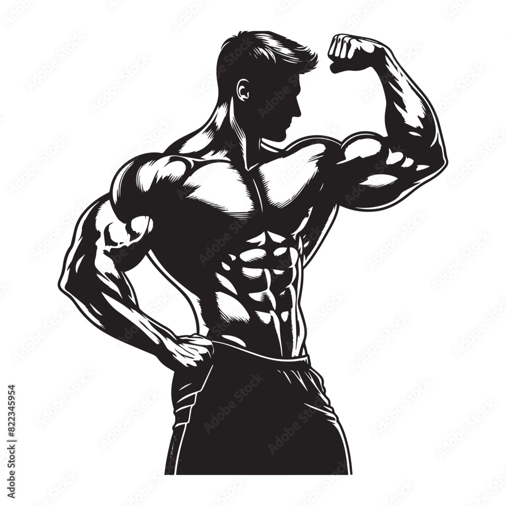 a clean body builder vector lines ,Muscular man in different poses ...