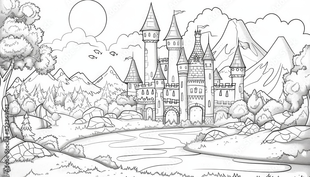 Simple line drawing of coloring book showing Mystical and magical ...