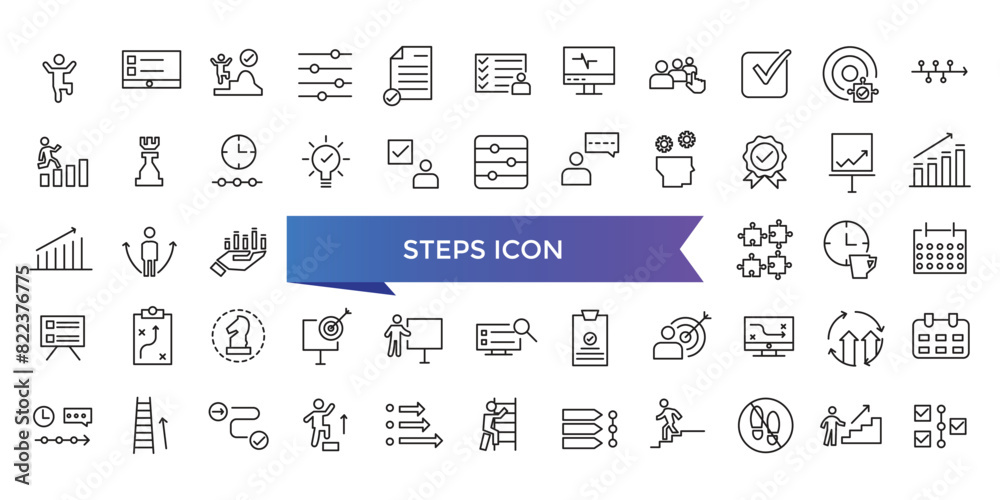 Steps icon collection. Related to stairs, footprint, progress, step by ...