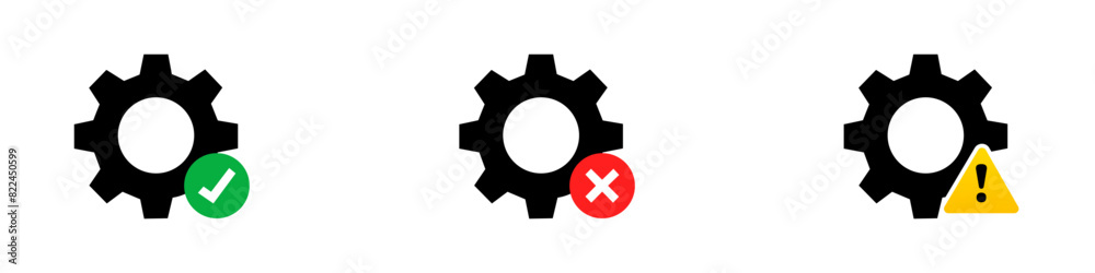 Gear error icon, system failure symbol, technical warning signs, exclamation mark, attention ...