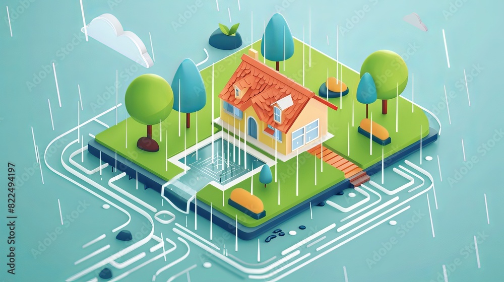 3D isometric flat vector conceptual illustration of rainwater ...