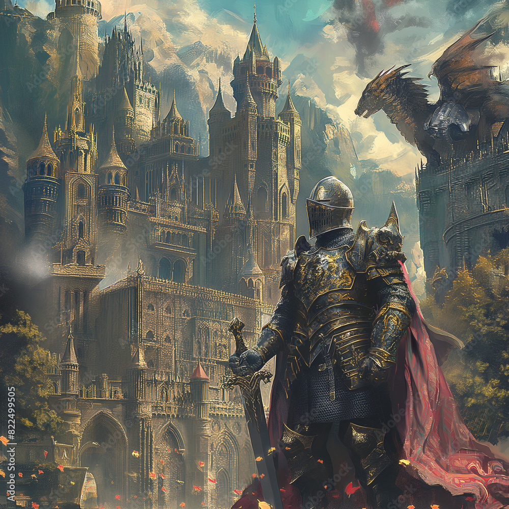 Epic Fantasy Art with Armored Knights, Majestic Castles, and Fierce ...