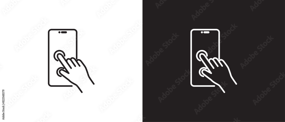 Double finger tapping smartphone gesture icon, Outline style finger ...