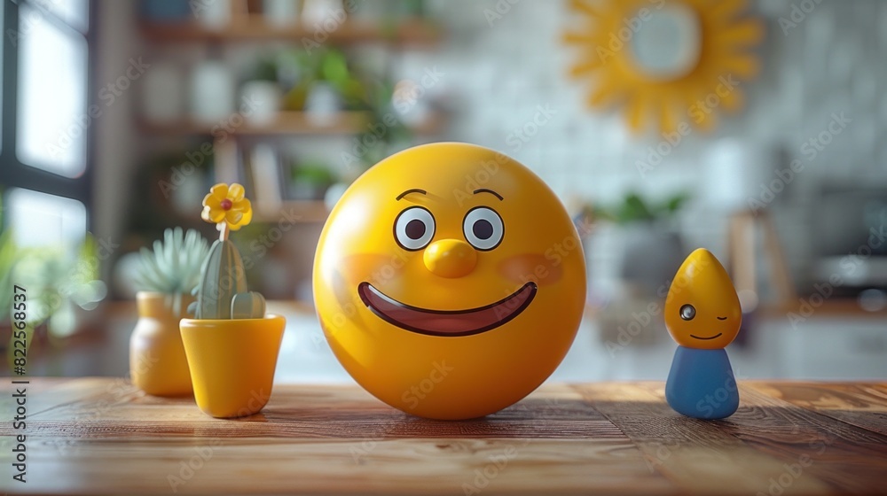 3D animated business figure with a comical smile and high rating chart ...