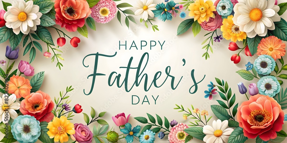 Father's Day Floral Border Design with 'Happy Father's Day' Text Inside ...