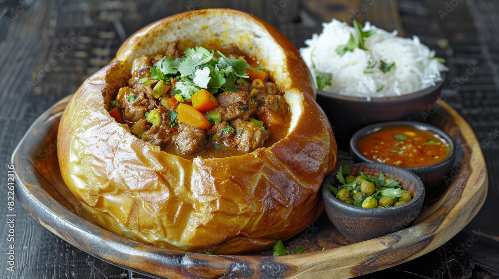 Delicious south african bunny chow served in a bread bowl with white ...