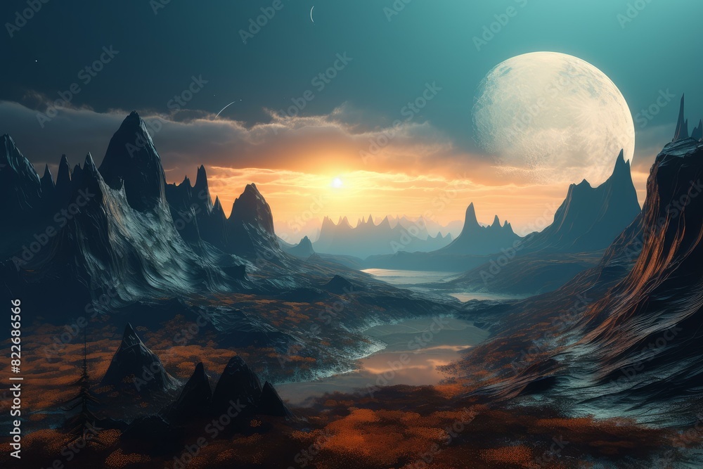 Otherworldly Surreal planet landscape. Summer nature rock. Generate Ai ...