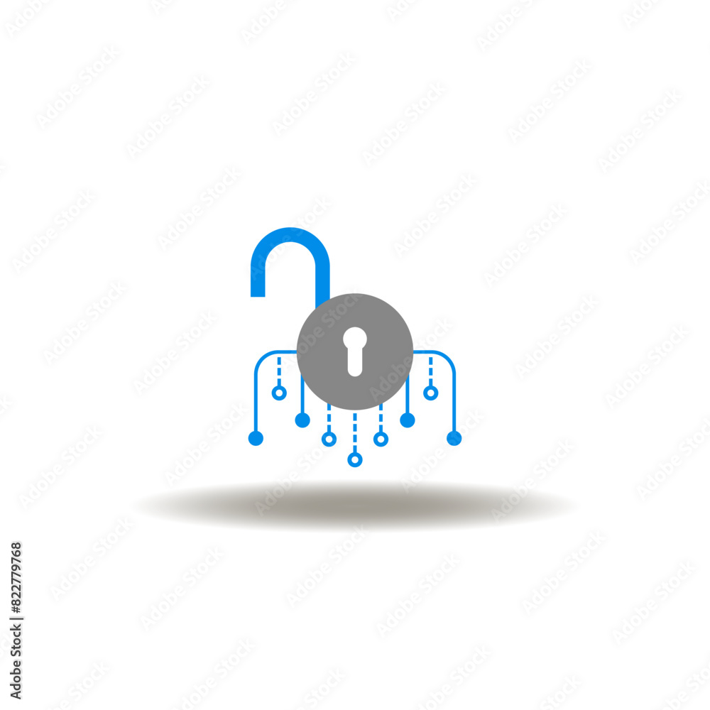 Vector illustration of padlok unlock with circuit pattern. Icon of ...