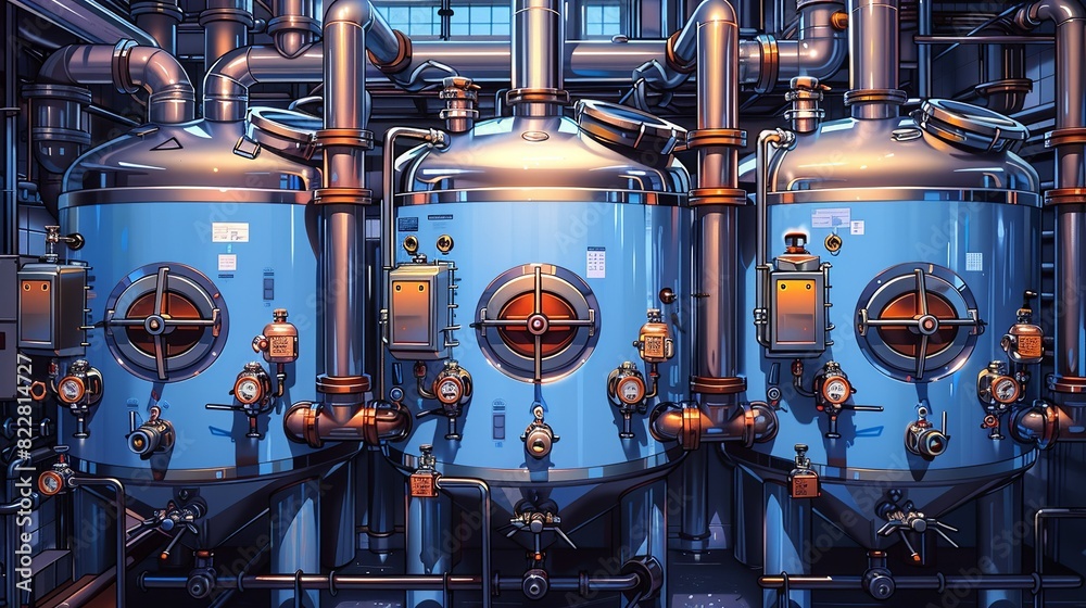 Industrial Background, Pipes and valves in a water treatment plant ...