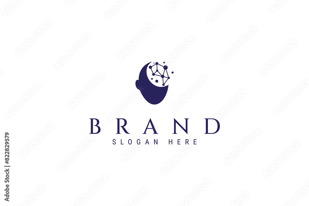 person face logo with combination of brain molecules dna silhouette ...