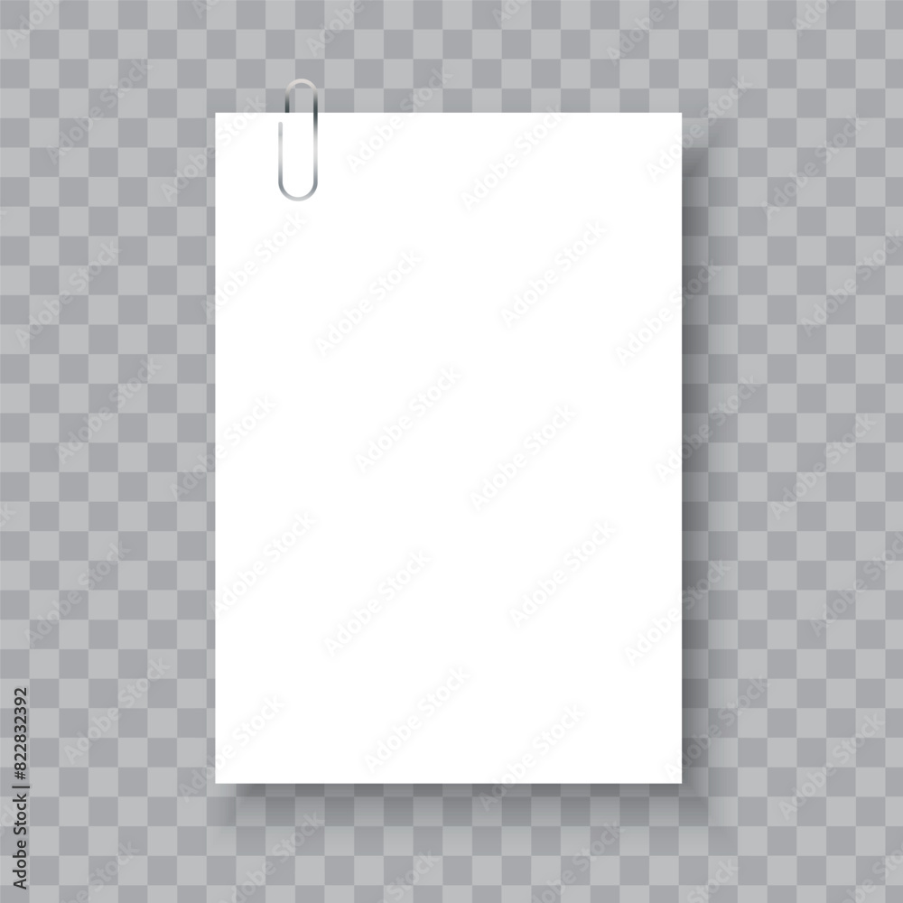 Paper sheet clip. Transparent background. Vector illustration. Isolated ...