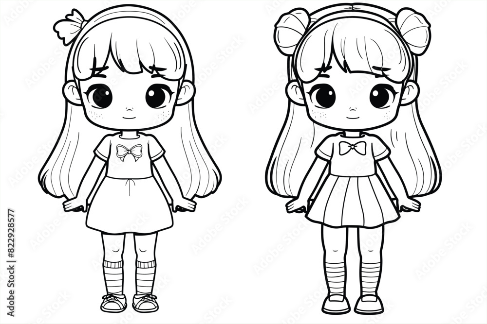 coloring pages with cute girls characters, happy girls characters set ...