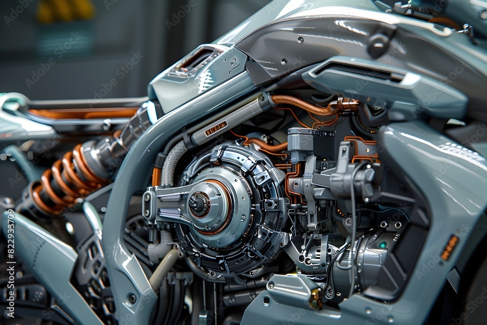 Cross Section of a Compact Futuristic Hover Bike Engine with Intricate ...