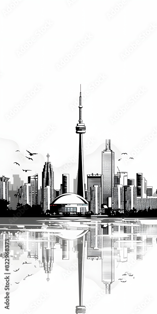 A Minimalist Black And White Illustration Of City Skyline Capturing