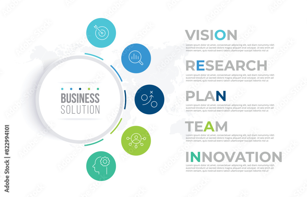 infographic template with circular style, 5 choice diagram business ...