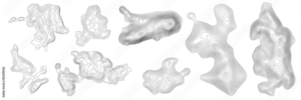 Geographical map, contour map, black lines on white background, design ...