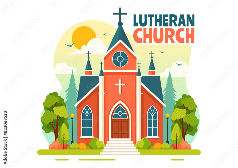 Lutheran Church Vector Illustration featuring a Cathedral Temple ...