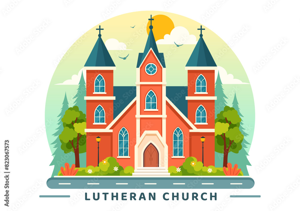 Vector de Stock Lutheran Church Vector Illustration featuring a Cathedral Temple Building and ...