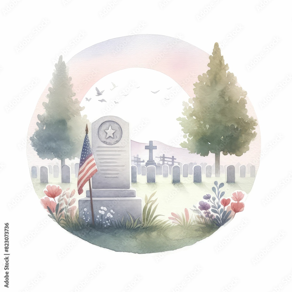 Veterans' memorials and cemeteries. watercolor illustration, Perfect ...