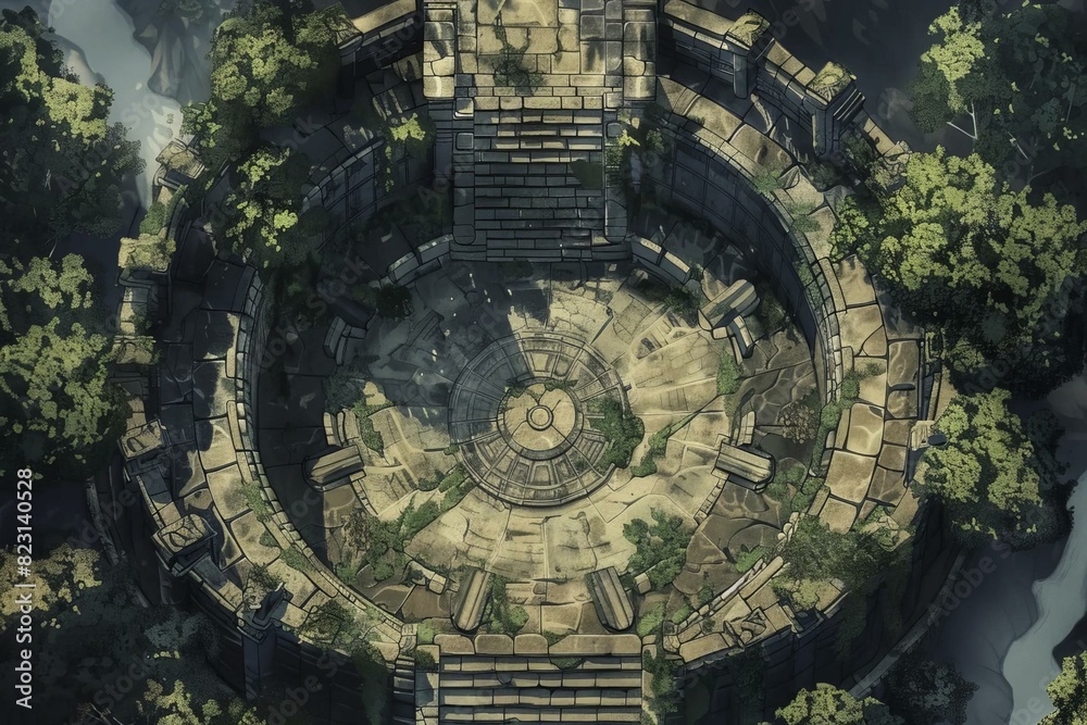 DnD Battlemap Ancient Arena Battlemap: Intense battle scene with ruins ...