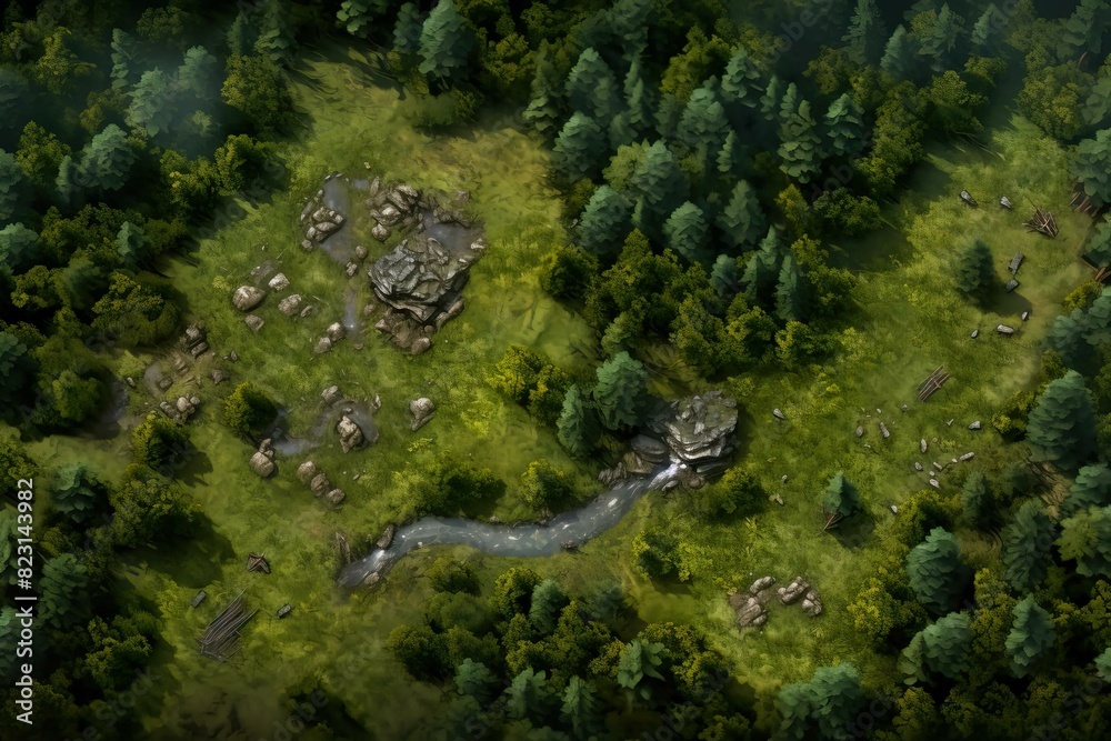 DnD Battlemap Dynamic forest - A battlemap with rivers and ruins. Stock ...