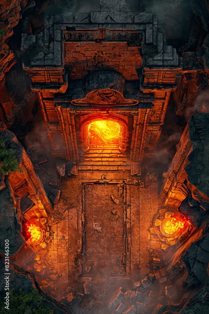 DnD Battlemap Fiery Chasm Battlemap with Opened Doors. Stock ...