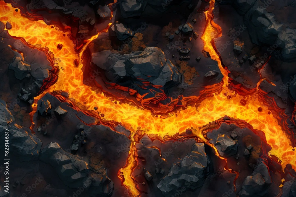 DnD Battlemap Fiery Chasm Battlemap: chaotic battlefield scene with ...