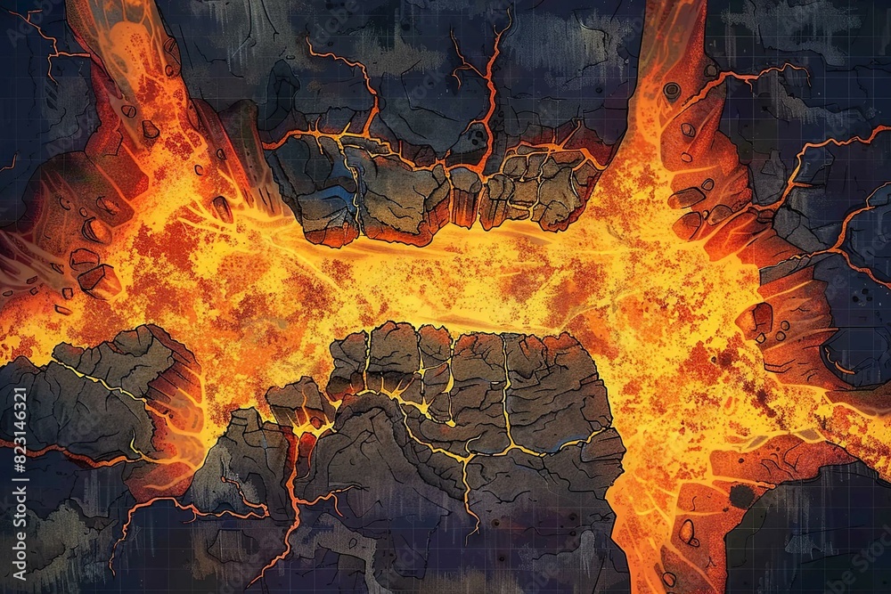 DnD Battlemap Fiery Chasm Battlemap Stylized Art. Stock Illustration ...