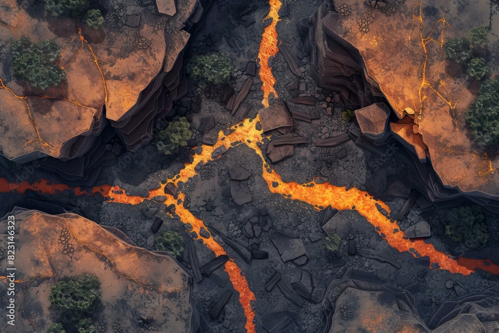 DnD Battlemap Fiery Chasm Battlemap - A dramatic landscape with a fiery pit. Stock Illustration ...