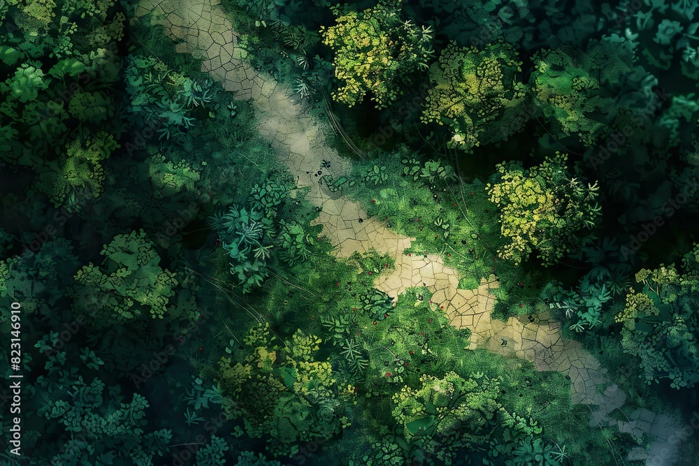 DnD Battlemap Forest Ambush: A detailed battle map showing a forest ...