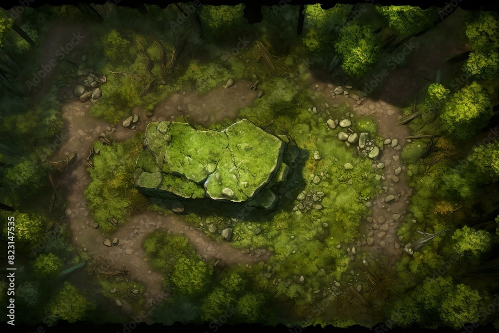 DnD Battlemap Forest Clearing - A battlemap featuring a serene forest ...