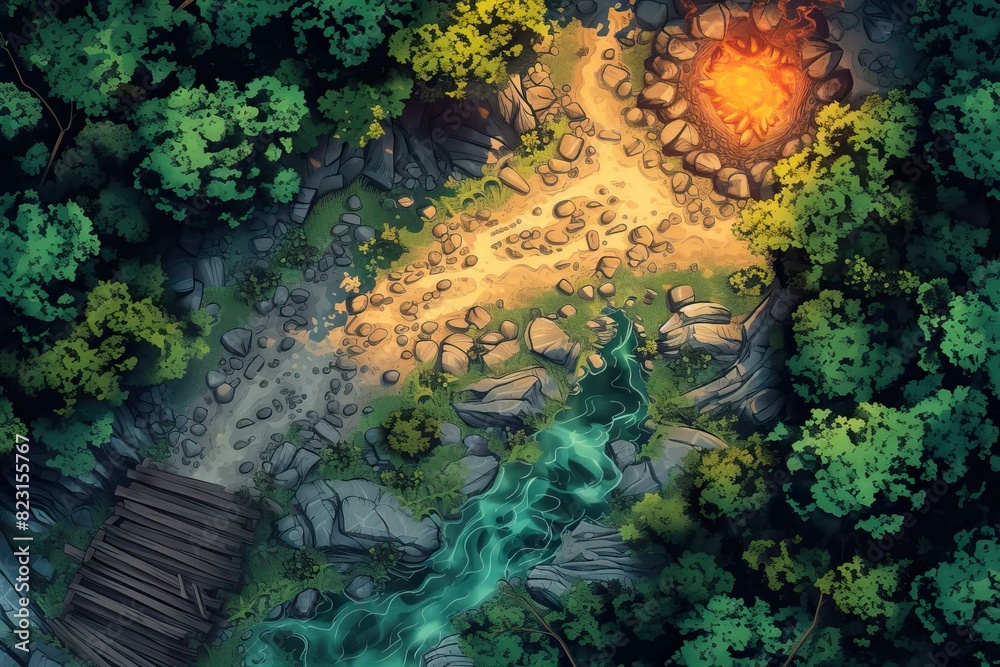 DnD Battlemap Fire Camp Battle Map: A vivid battle map showcasing a ...