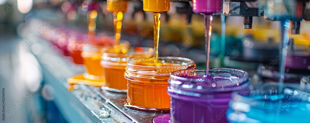 Resin production in a factory, featuring vibrant liquid resin colors ...