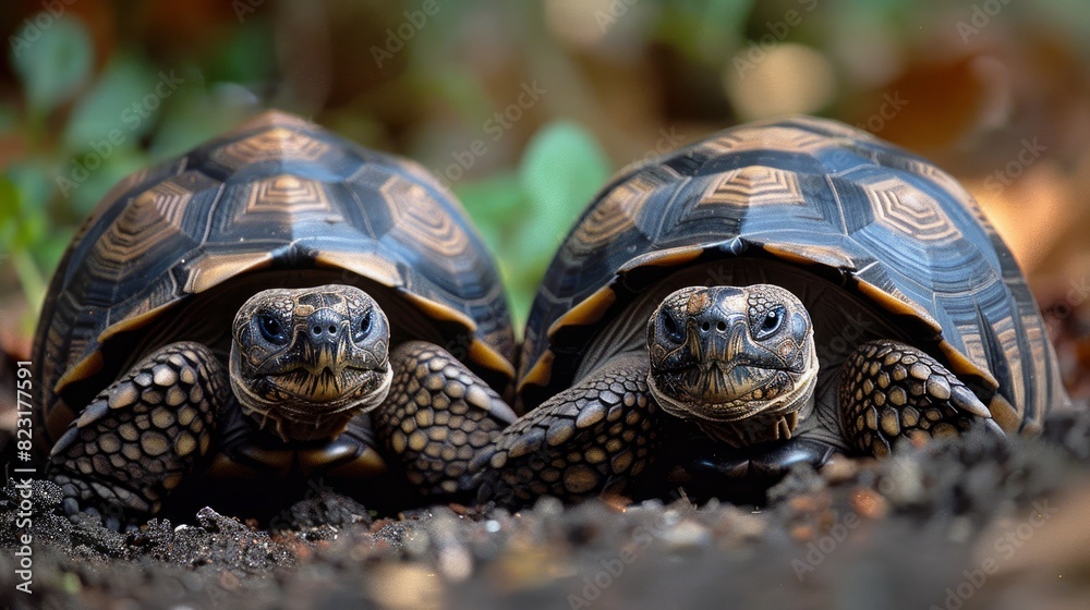 African tortoises playing together, this tortoise is a species of ...