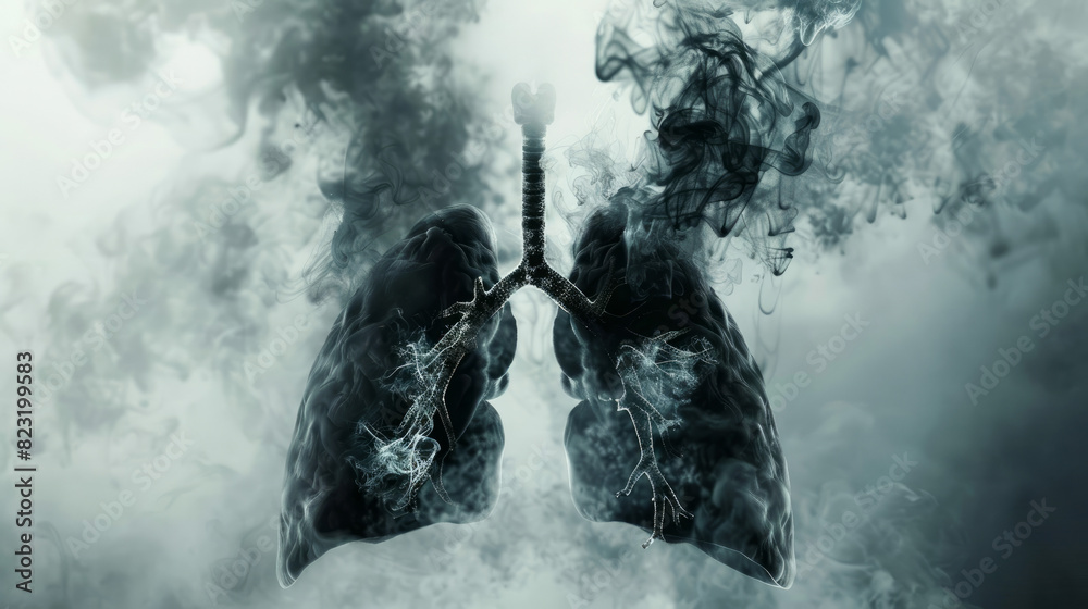 The picture shows a human lung made of toxic smoke. It's a ...