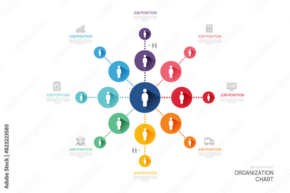 Infographic template for organization chart with business avatar icons ...