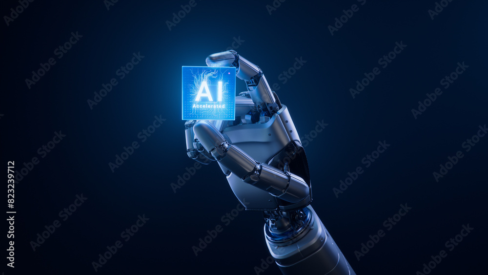 Metal Hand of Humanoid Robot is Holding Innovative and Advanced AI ...