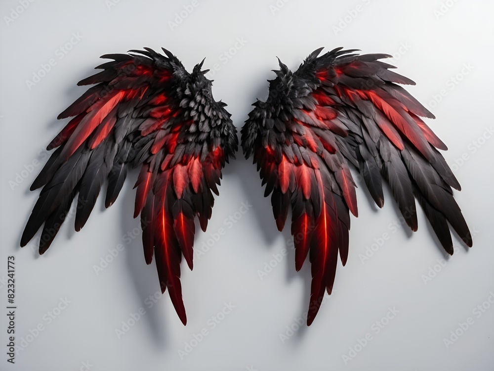 Beautiful magic angel wings spread wide on plain background. 3D ...