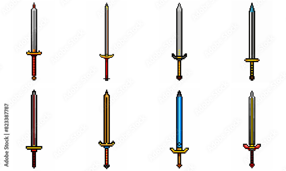 Pixel art weapon sword craft set. Retro rpg style swords isolated ...