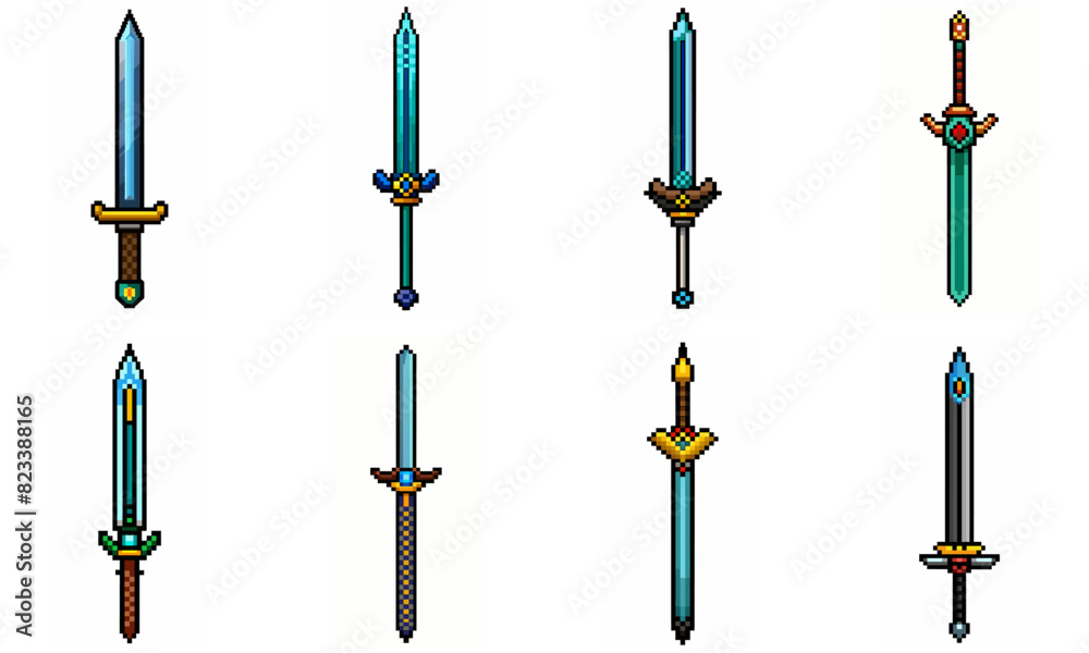Pixel art weapon sword craft set. Retro rpg style swords isolated ...