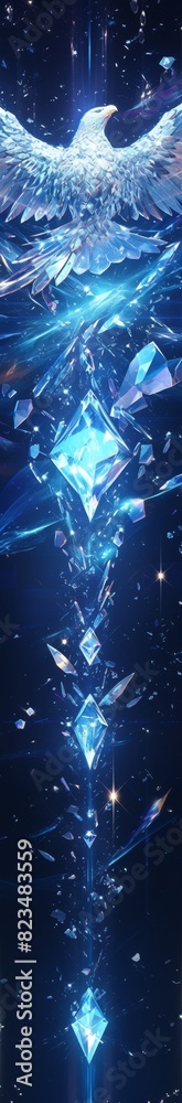 3D bald eagle made of clear diamonds, shiny translucent, simple bright ...