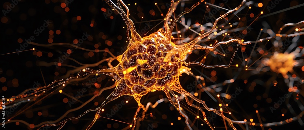 Cinnamon color digital hologram futuristic brain neuron link on a ...