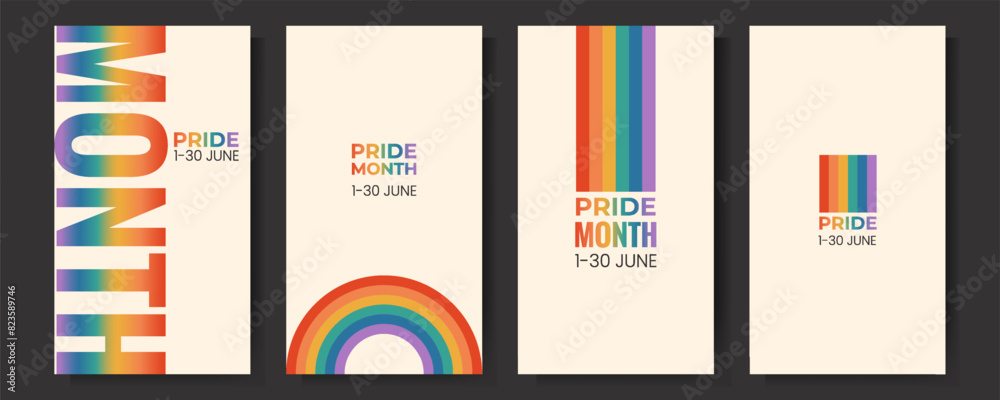 Set of LGBTQ pride month vertical banner, card, poster template with ...